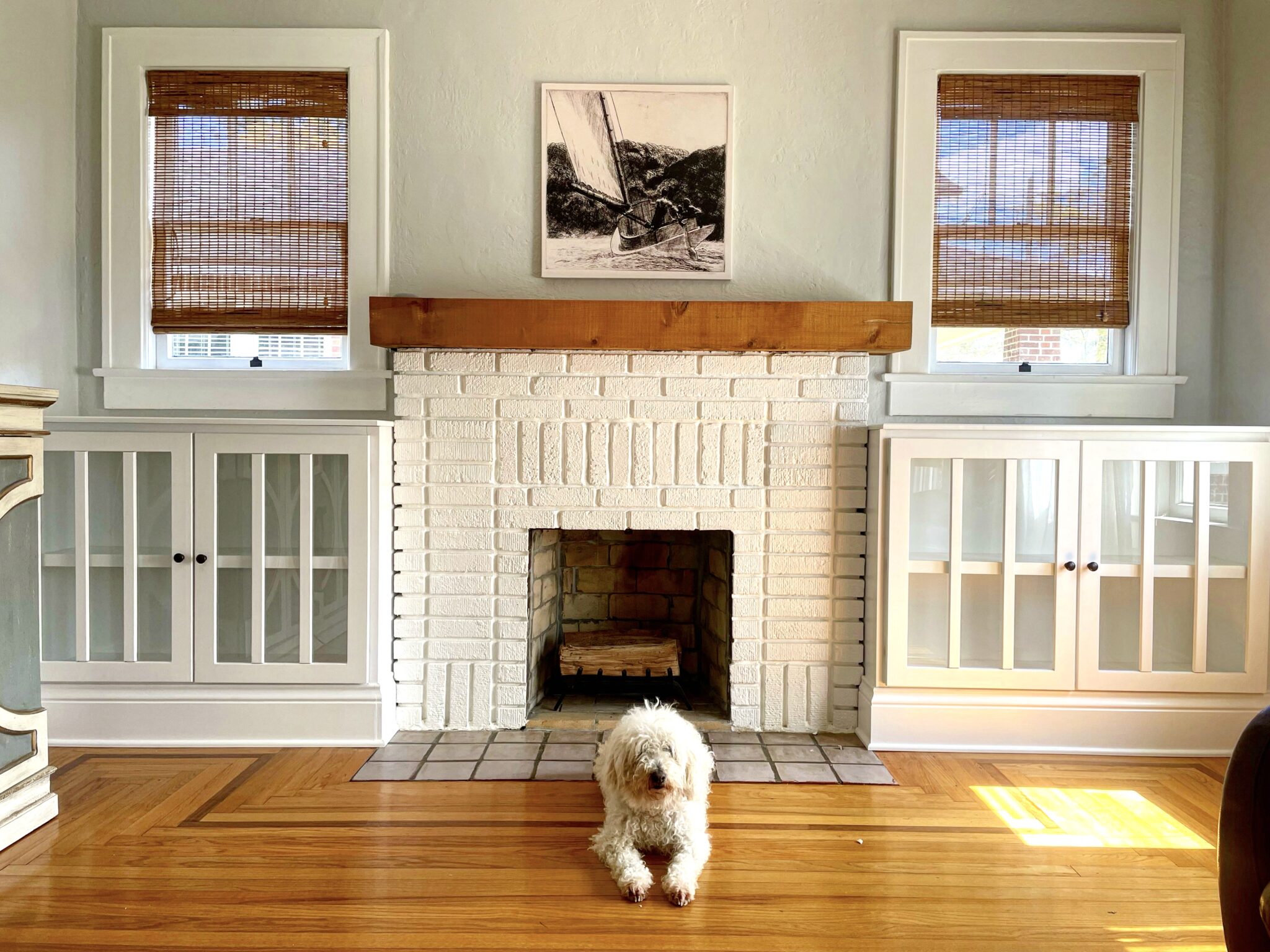 Fireplace Built-In Cabinets with Glass Doors - First Hand Custom Woodworks