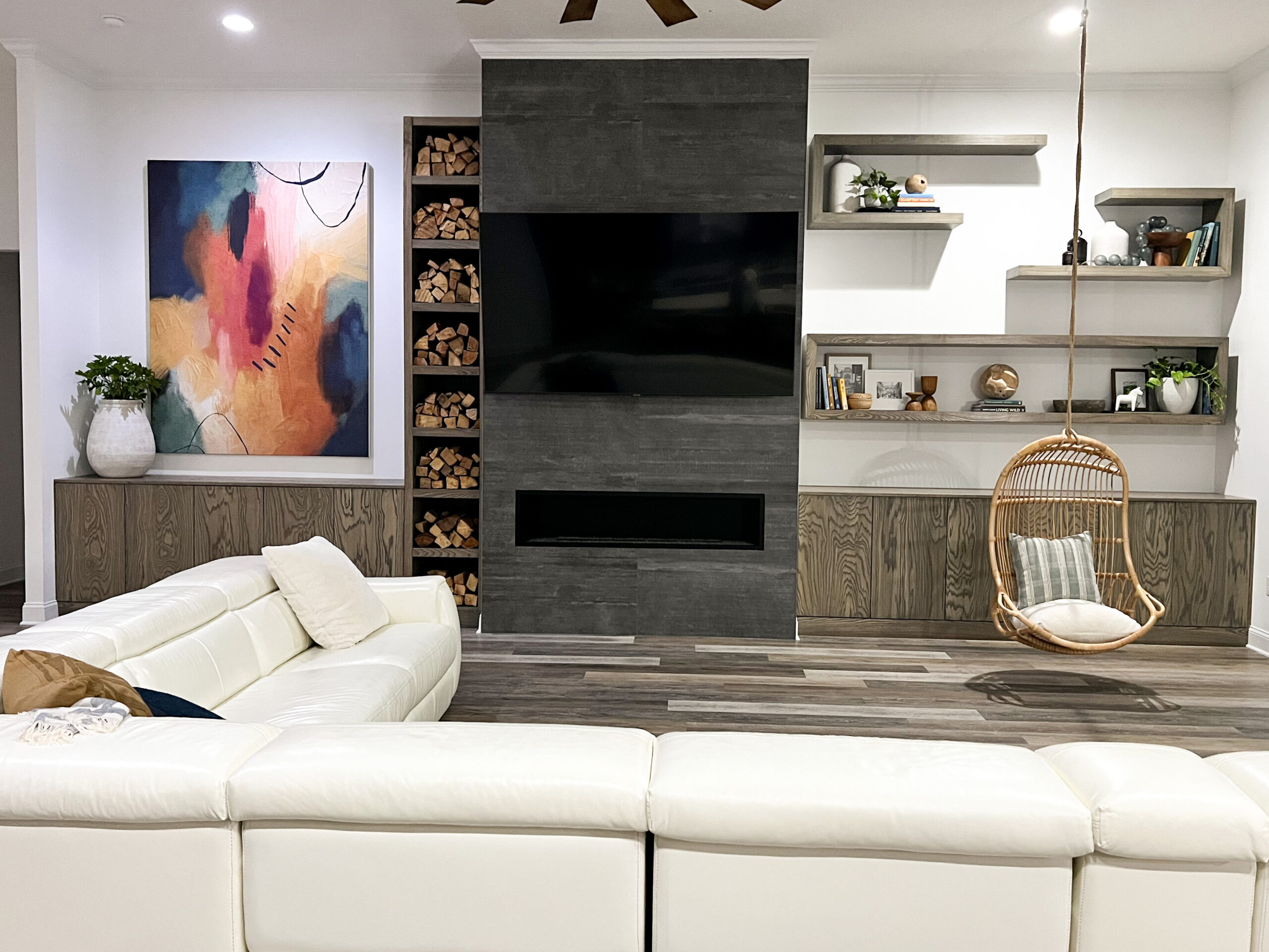 Modern Great Room Built-Ins with Floating Shelves - First Hand Custom ...